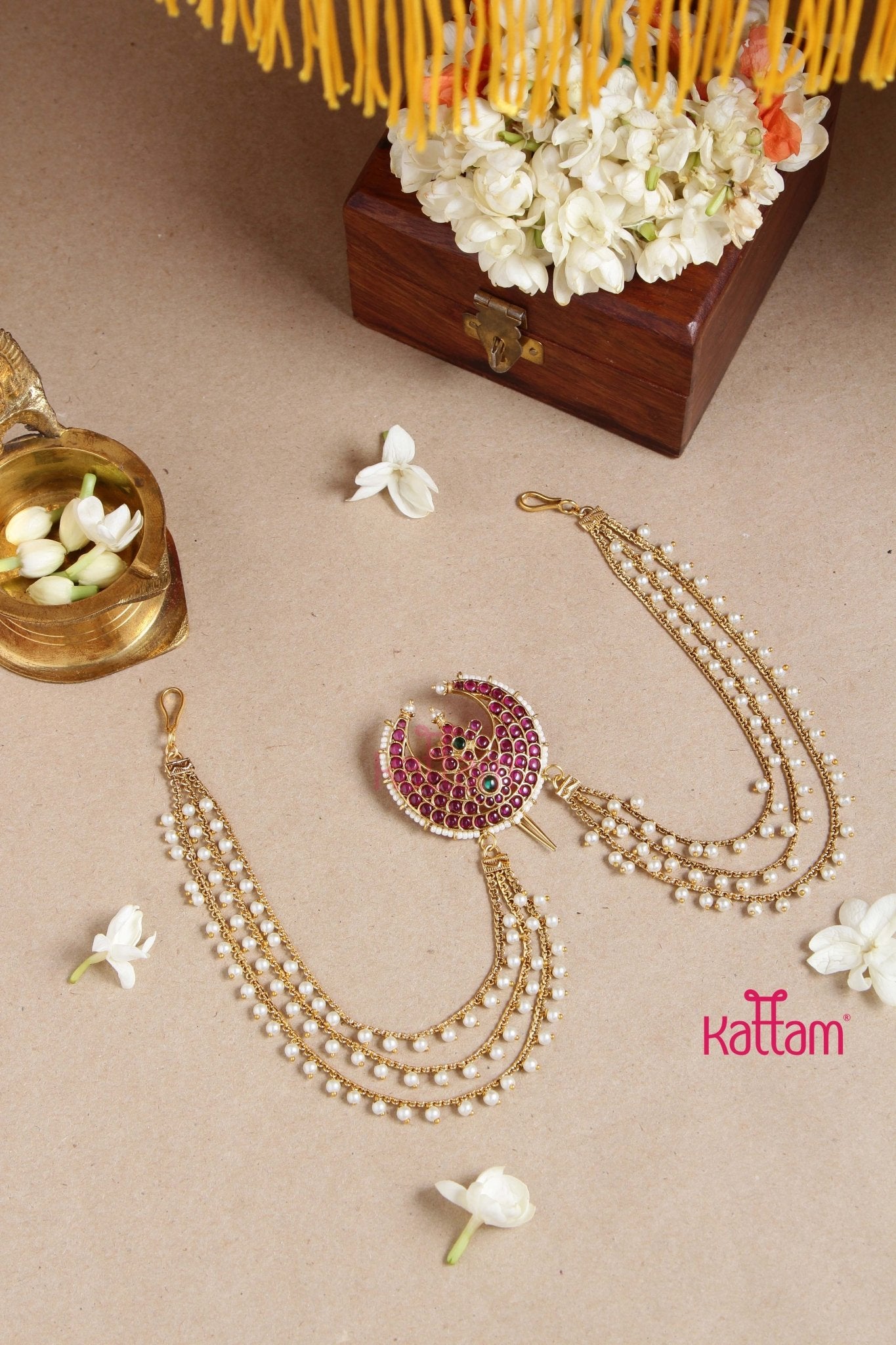 Rubygreen Kemp Halfmoon Bun Billai With Maatil - Kattam