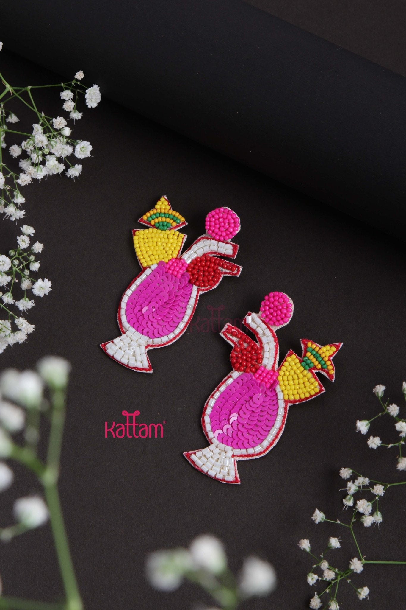 Handcrafted Cocktail Glass Seed Bead & Sequence Earrings - Kattam