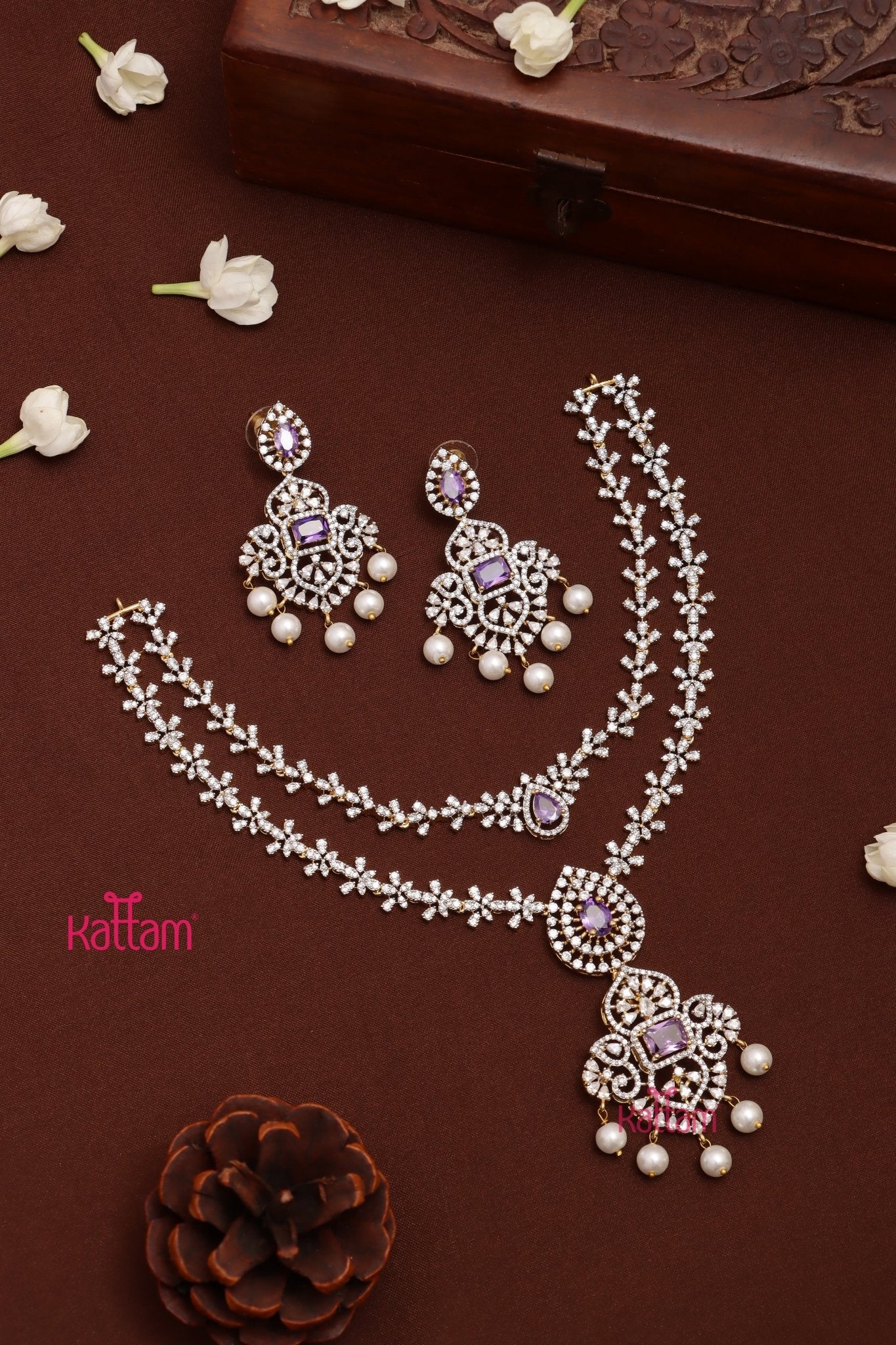 Jenisha - AD Layered Purple Necklace - Kattam