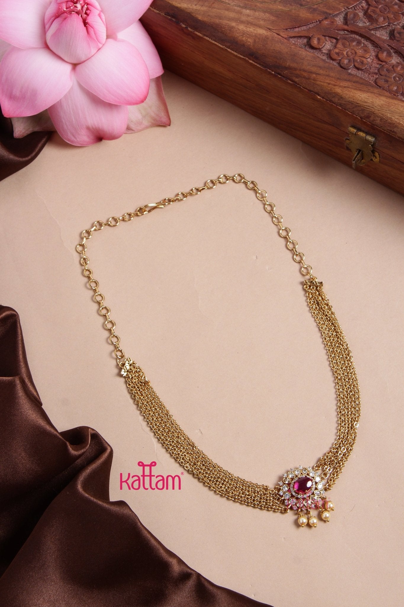 Layered Ruby Pendant Chain ( No Earring ) - Kattam
