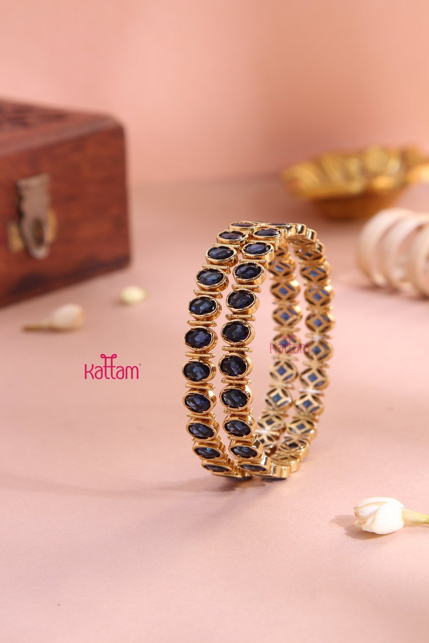 Oval Navy Stone Block Bangle (Set of 2 ) - Kattam