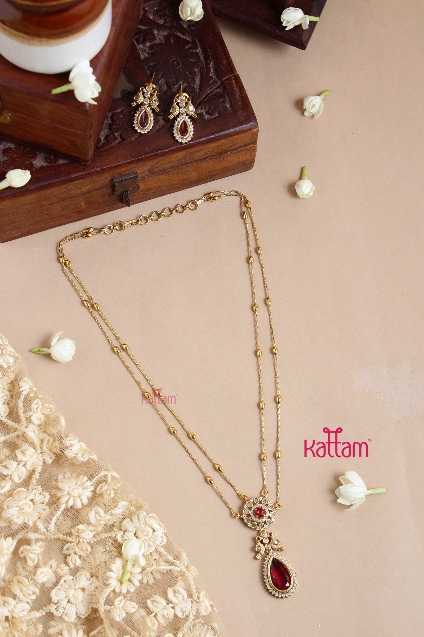 Shobitha - Layered Gold Ruby Stone Chain Set - Kattam