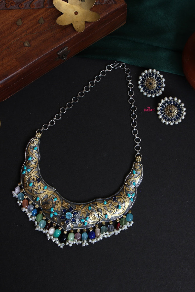 Dual Tone Intricate Work Hasli Choker with Pearl Beads – Kattam